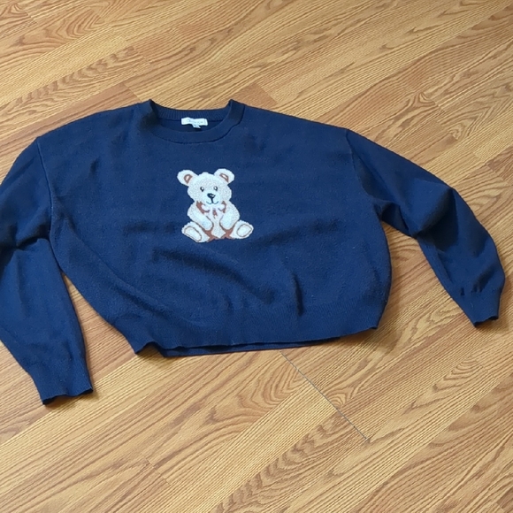 orange kiss | Sweaters | Blue Crewneck Sweater With Teddy Bear Design ...